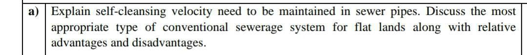 Solved a) Explain self-cleansing velocity need to be | Chegg.com