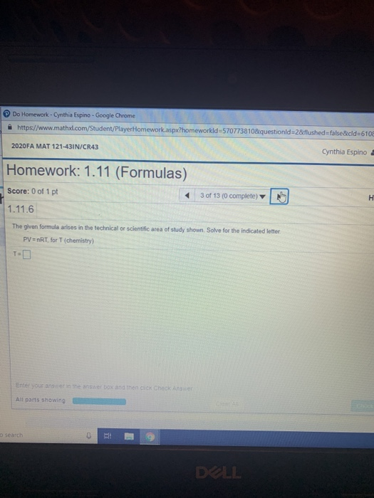 Solved Do Homework - Cynthia Espino - Google Chrome | Chegg.com