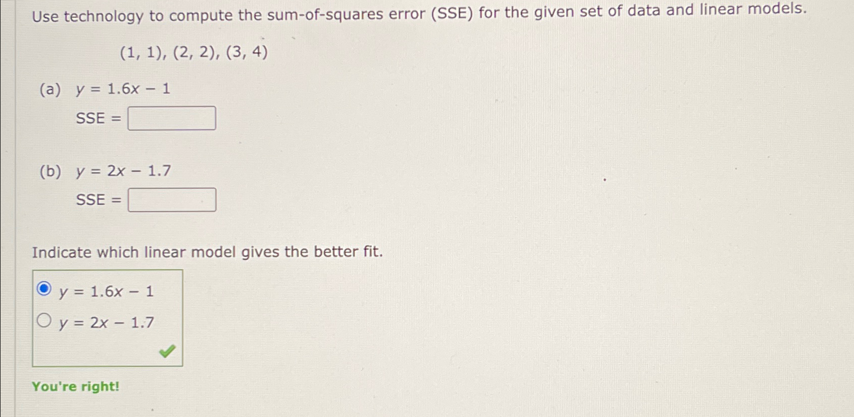 Solved Use Technology To Compute The Sum Of Squares Error 
