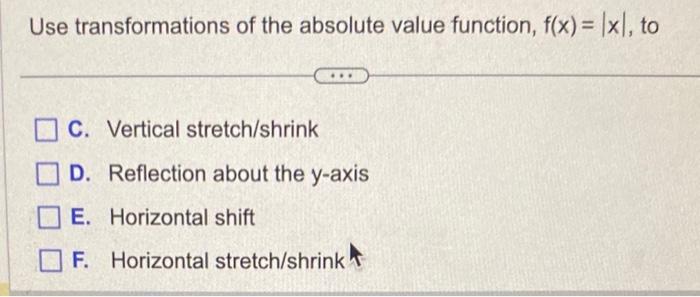 Solved Use transformations of the absolute value function, | Chegg.com