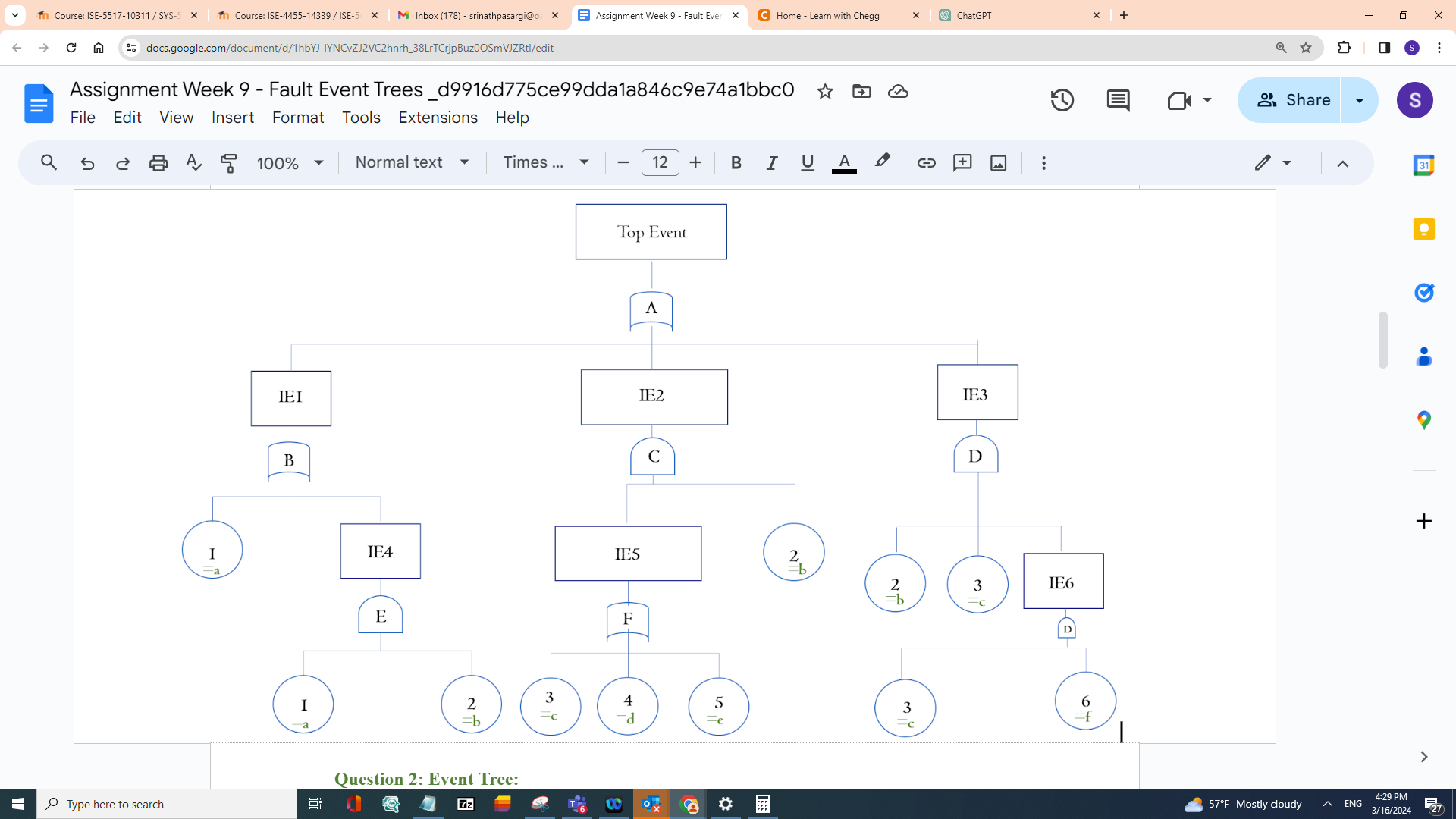 Solved Given the following fault tree on the next page and | Chegg.com