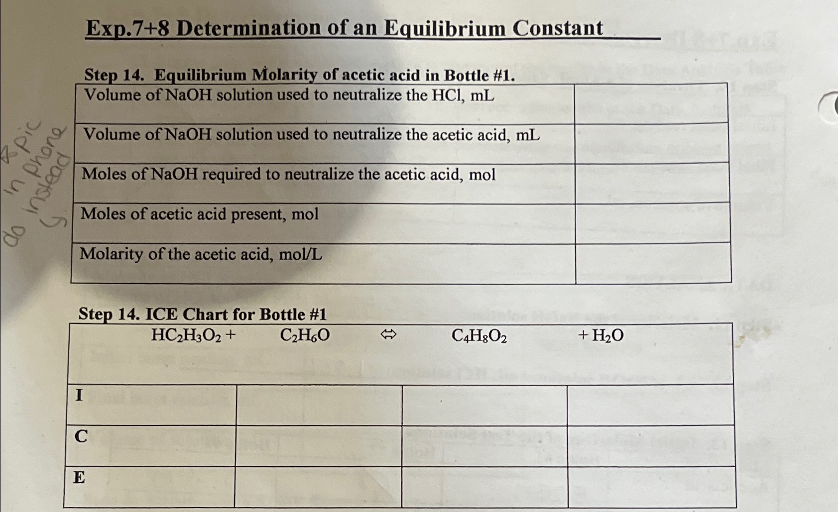 Exp. 7+8 ﻿Determination of an Equilibrium | Chegg.com