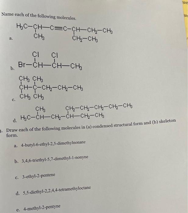 Solved Name each of the following molecules. a. b. c. d. 4. | Chegg.com
