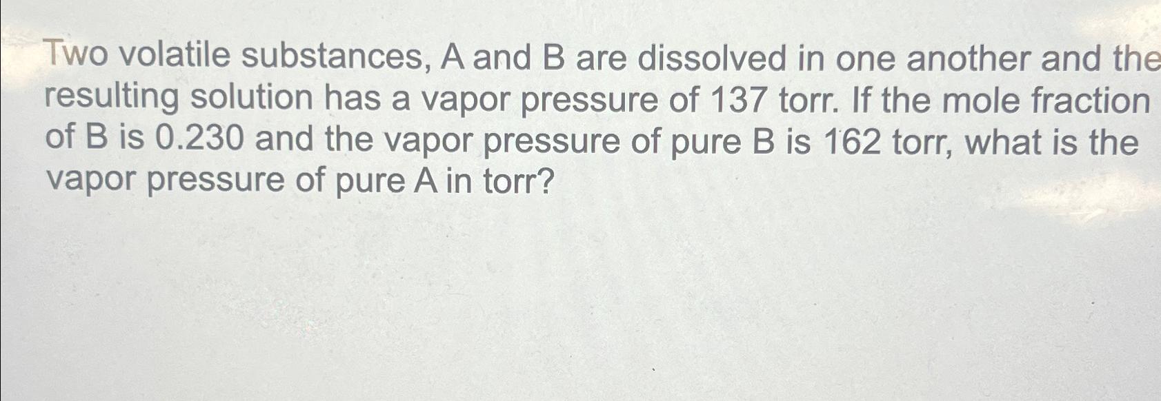 Solved Two volatile substances, A and B are dissolved in one | Chegg.com