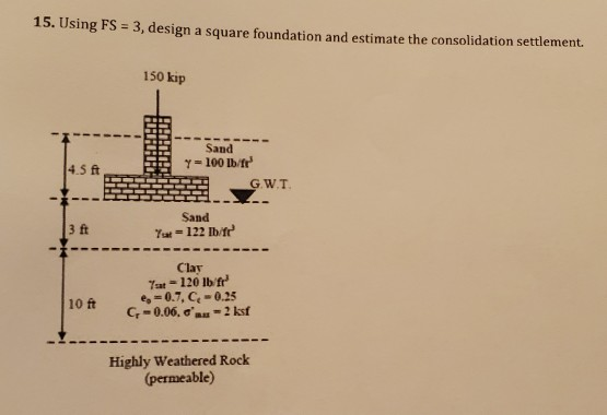 Solved 15. Using S = 3, design a square foundation and | Chegg.com