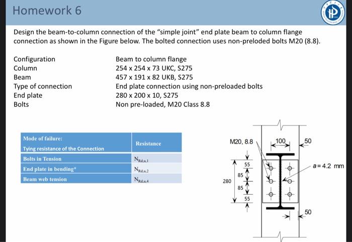 Homework 6 A Design the beam-to-column connection of | Chegg.com