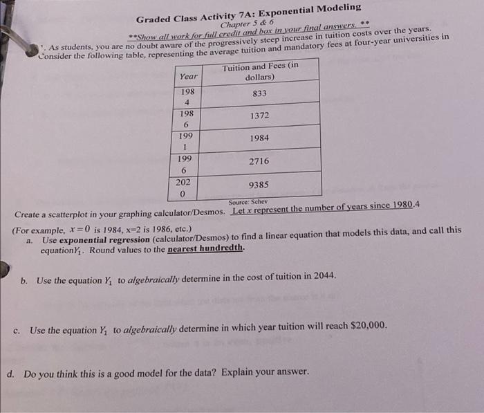 Solved Graded Class Activity 7A: Exponential Modeling | Chegg.com