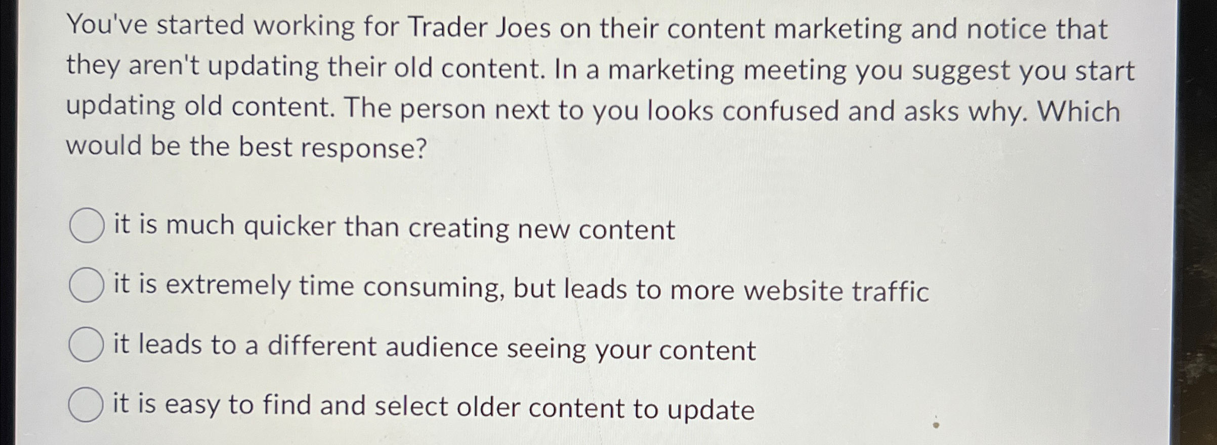 Solved You've started working for Trader Joes on their | Chegg.com