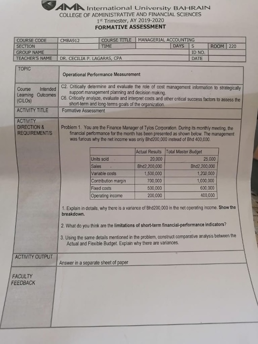 Solved AMA International University BAHRAIN COLLEGE OF | Chegg.com