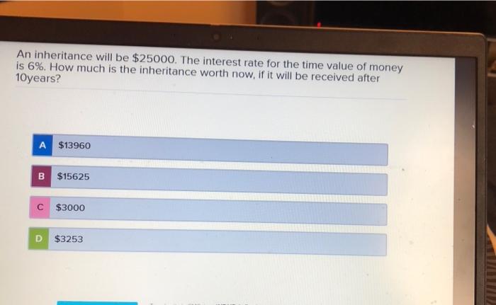 Solved An inheritance will be $25000. The interest rate for | Chegg.com