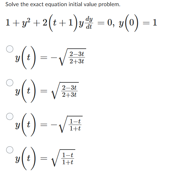 Solved Solve the exact equation initial value | Chegg.com