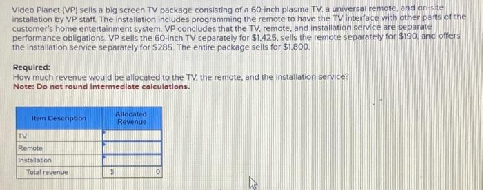Solved Video Planet (VP) sells a big screen TV package | Chegg.com