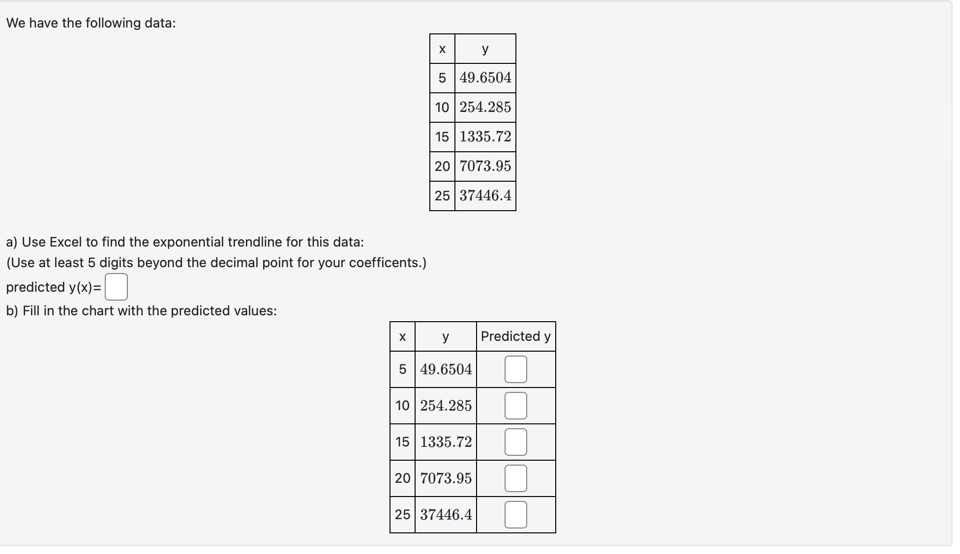 Solved 10.We have the following data:a) ﻿Use Excel to find | Chegg.com