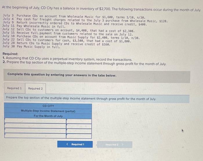 Solved At the beginning of July, CD City has a balance in | Chegg.com