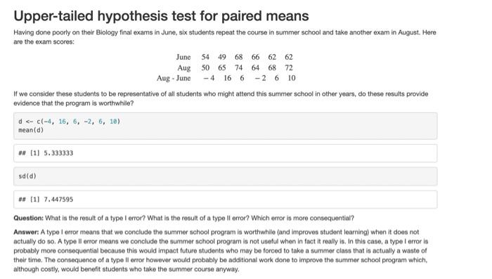 Solved Upper-tailed hypothesis test for paired means Having | Chegg.com