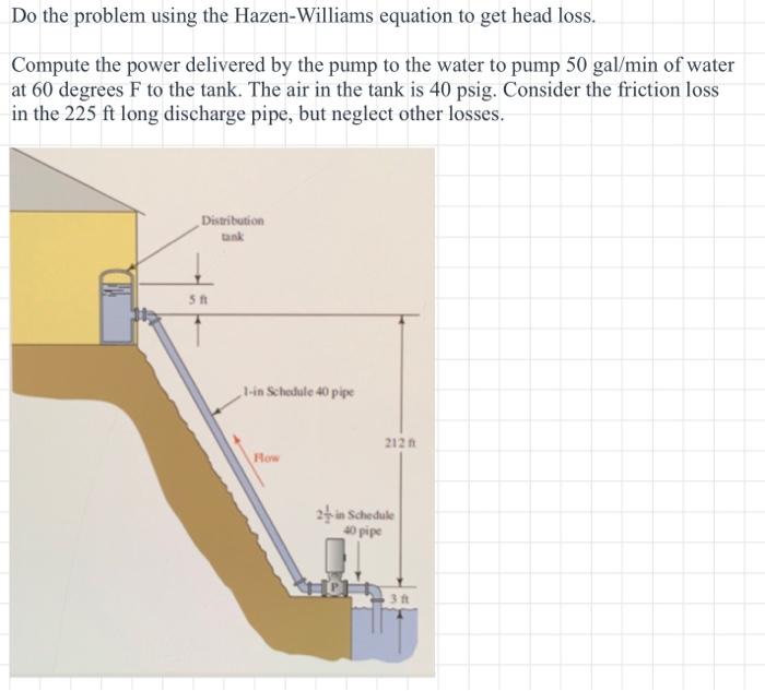 Solved Do the problem using the Hazen-Williams equation to | Chegg.com