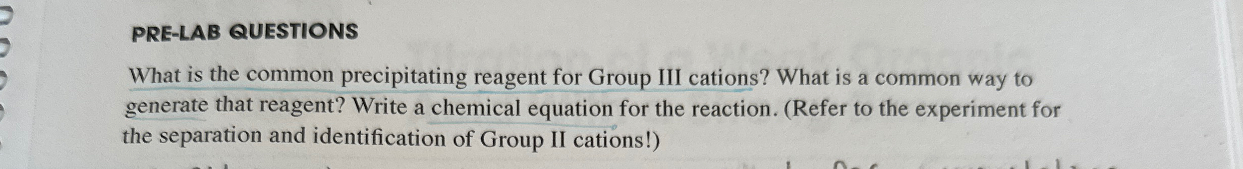 PRE-LAB QUESTIONSWhat is the common precipitating | Chegg.com