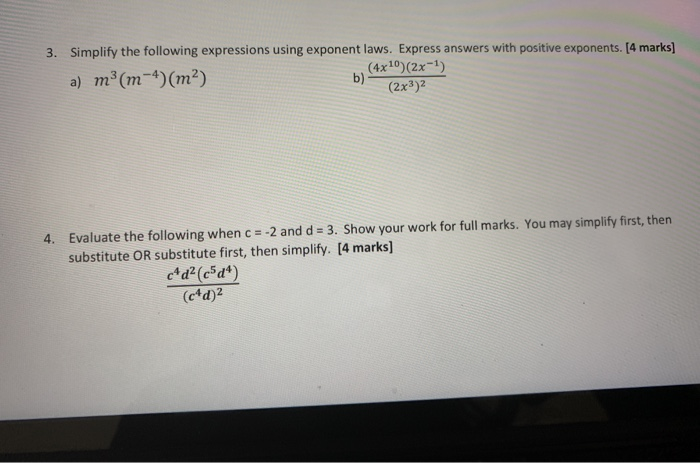 Solved 3. Simplify the following expressions using exponent | Chegg.com