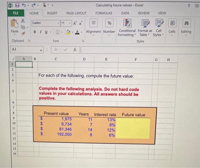 Solved Calculating future values - Excel FILE HOME INSERT | Chegg.com