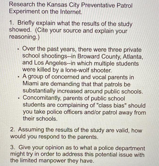 . Research the Kansas City Preventative Patrol | Chegg.com
