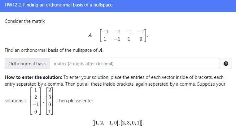 Solved HW12.2. ﻿Finding an orthonormal basis of a | Chegg.com