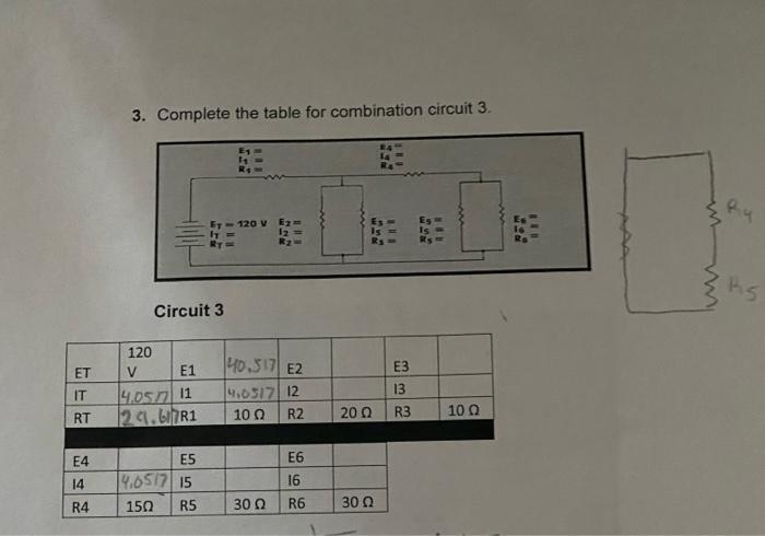 Solved 3. Complete the table for combination circuit 3. | Chegg.com