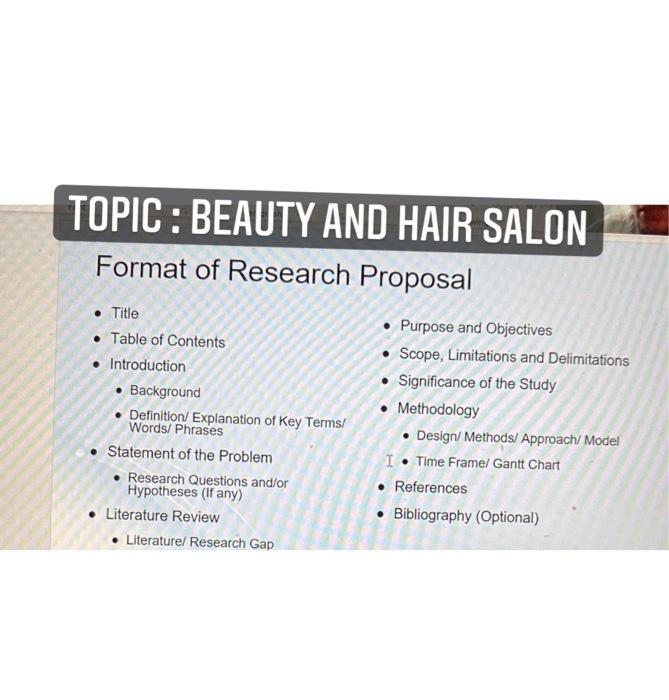 TOPIC : BEAUTY AND HAIR SALON Format of Research | Chegg.com