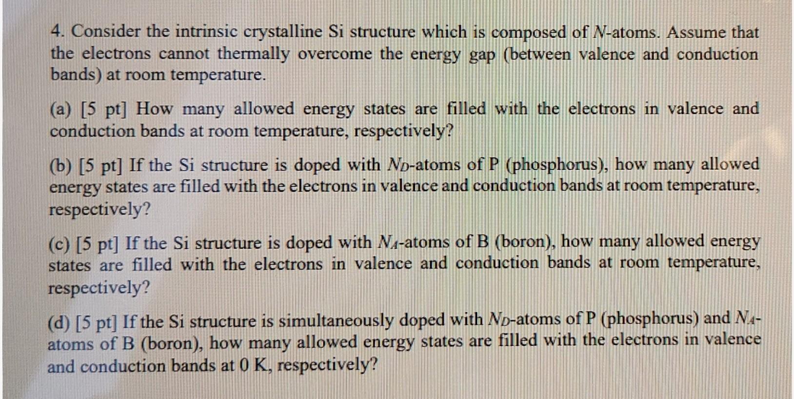 Solved 4. Consider the intrinsic crystalline Si structure | Chegg.com