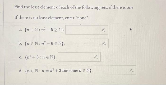 Solved Find the least element of each of the following sets, | Chegg.com