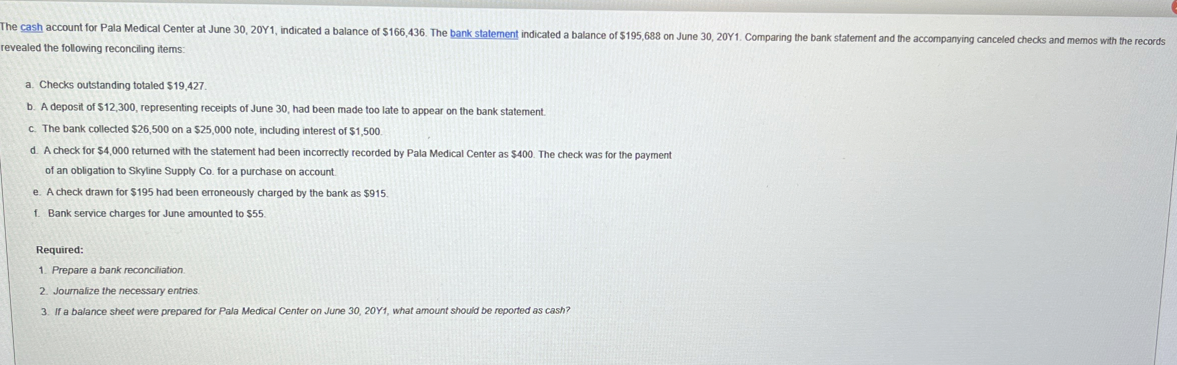 Solved revealed the following reconciling items:a. ﻿Checks | Chegg.com