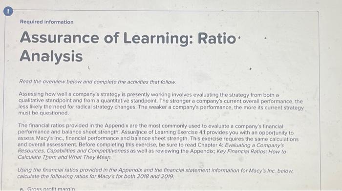 ! Required information Assurance of Learning: Ratio | Chegg.com