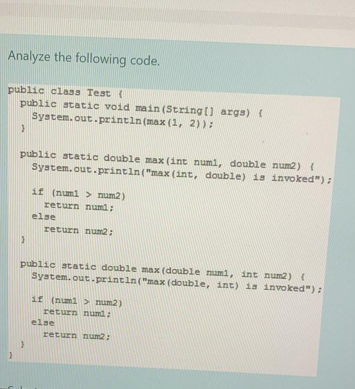 Solved Analyze the following code. public class Test { | Chegg.com
