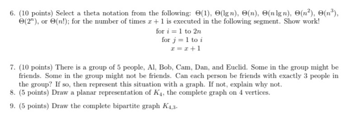 Solved 6. (10 points) Select a theta notation from the | Chegg.com