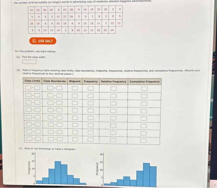 Solved For this problem, use eight classcs. (a) Find the | Chegg.com