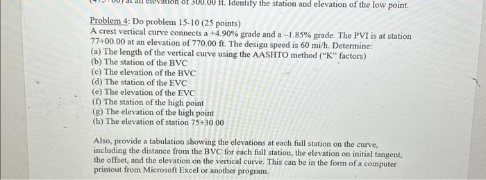 Solved ignore a-h. tabulate elevations, distance from bvc, | Chegg.com