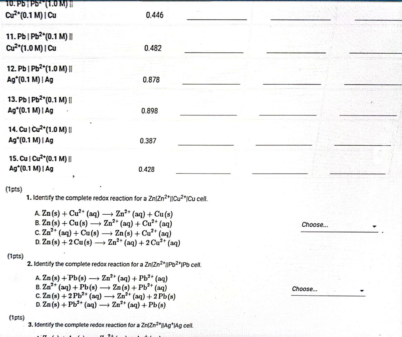 Solved Data and Report Submission 11 - Electrochemistry | Chegg.com