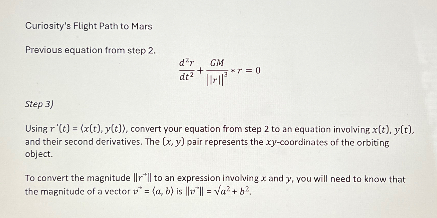 Solved Curiosity's Flight Path to MarsPrevious equation from | Chegg.com