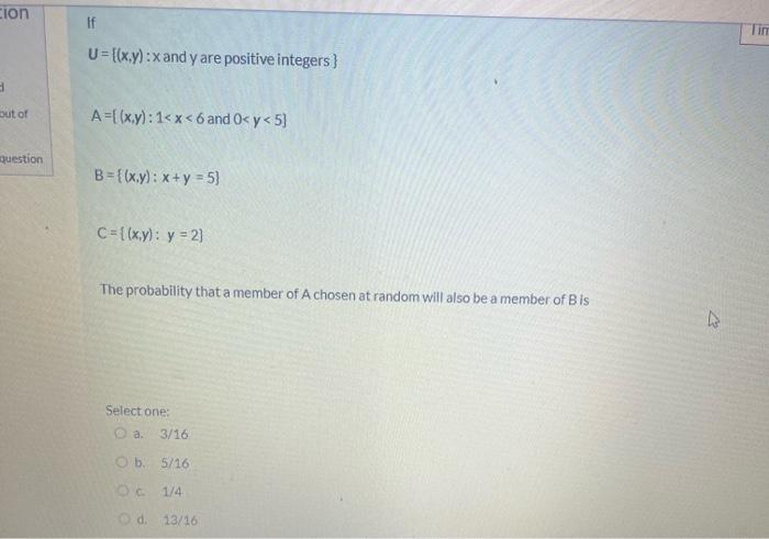 Solved U={(x,y):x and y are positive integers } A={(x,y):1 | Chegg.com