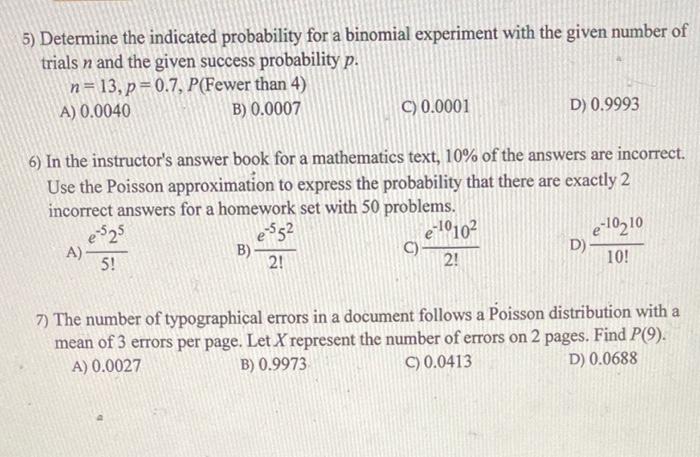 Solved 5) Determine the indicated probability for a binomial | Chegg.com