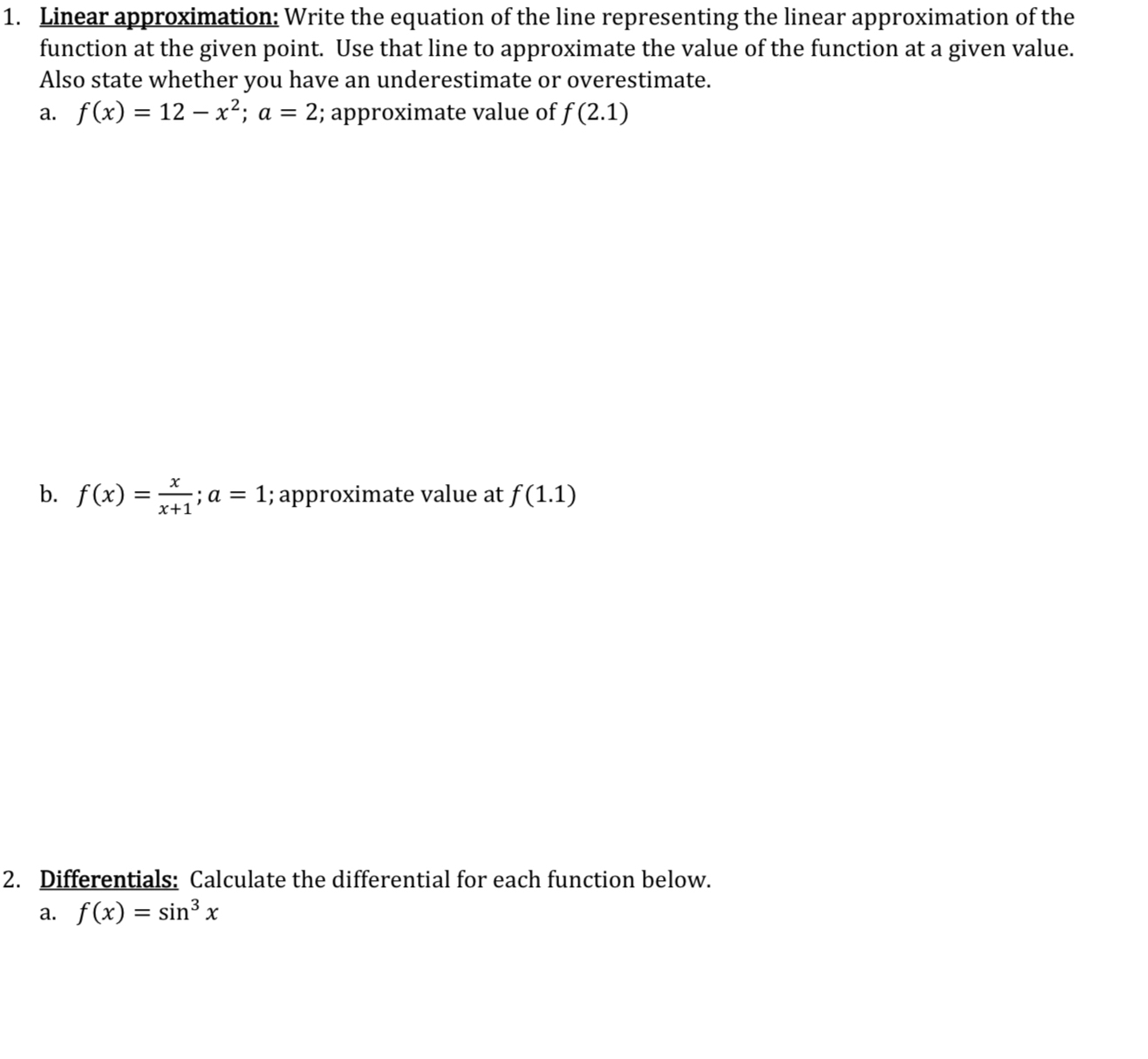 Linear approximation: Write the equation of the line | Chegg.com