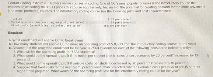 Solved Conrad Coding institute (CCI) offers online courses | Chegg.com
