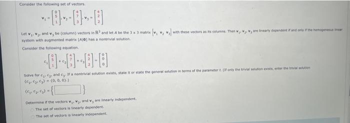 Solved Considec the following set of vectors. | Chegg.com