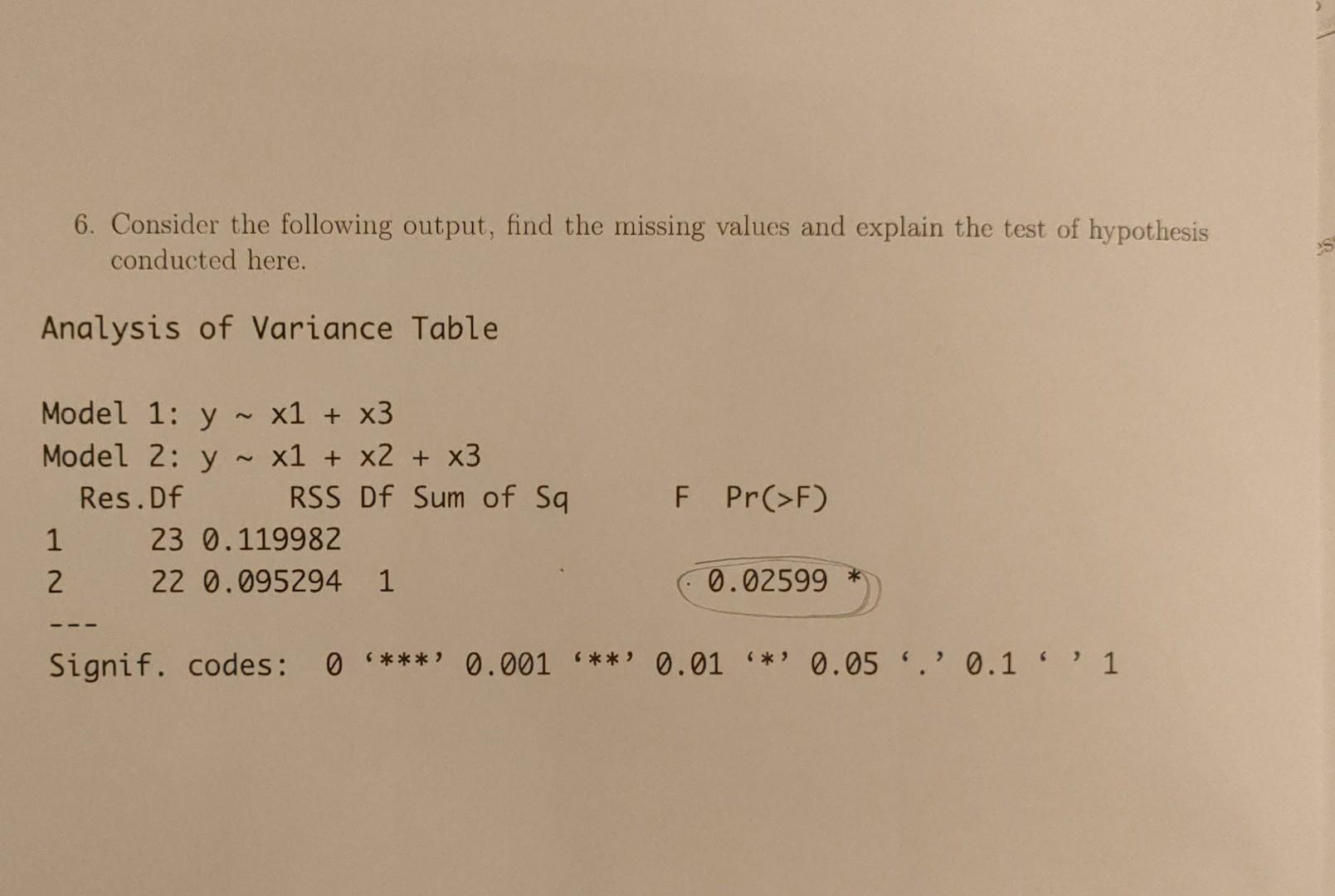 Solved 6. Consider the following output, find the missing | Chegg.com