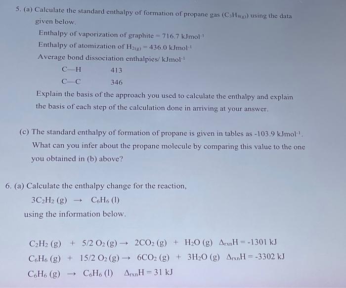 Solved 5. (a) Calculate the standard enthalpy of formation | Chegg.com