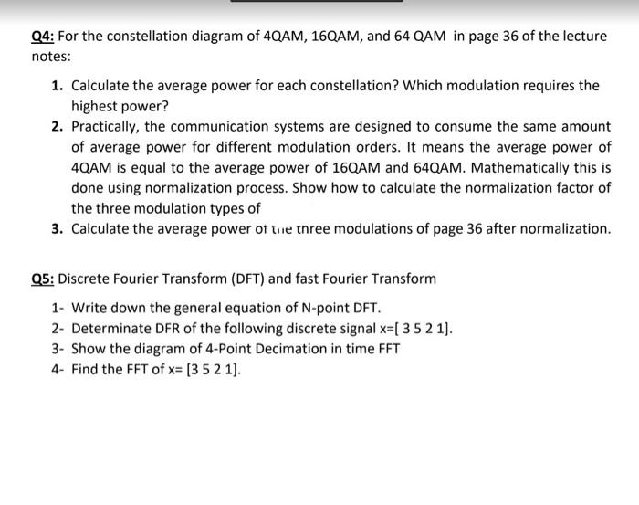 Q4: For the constellation diagram of 4QAM, 16QAM, and | Chegg.com