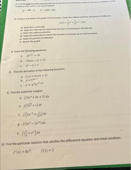 Solved Please show me how to do each step for each problem. | Chegg.com