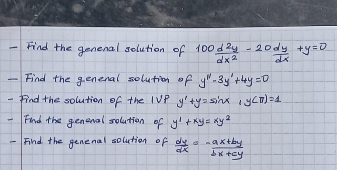 Solved - Find the genenal solution of 100dx2d2y−20dxdy+y=0 - | Chegg.com