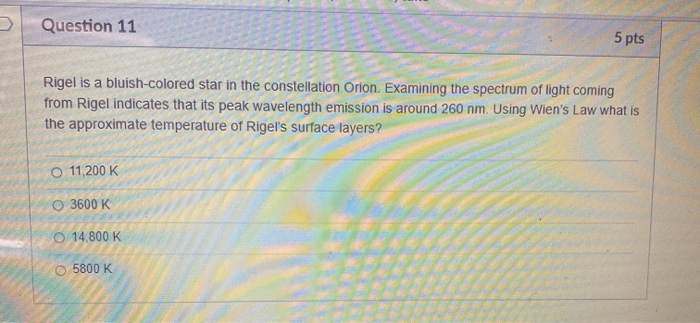 Solved Question 11 5 pts Rigel is a bluish-colored star in | Chegg.com