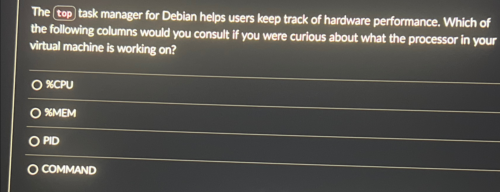 Solved The top task manager for Debian helps users keep | Chegg.com