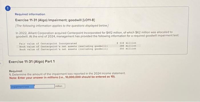 Solved Required information Exercise 11-31 (Algo) | Chegg.com
